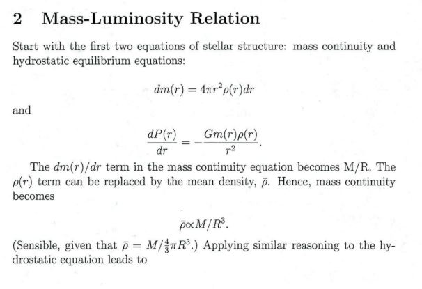 Mass-Luminosity Relation 2 Start with the first two | Chegg.com