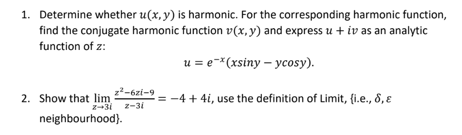 Solved 1. Determine whether u(x,y) is harmonic. For the | Chegg.com