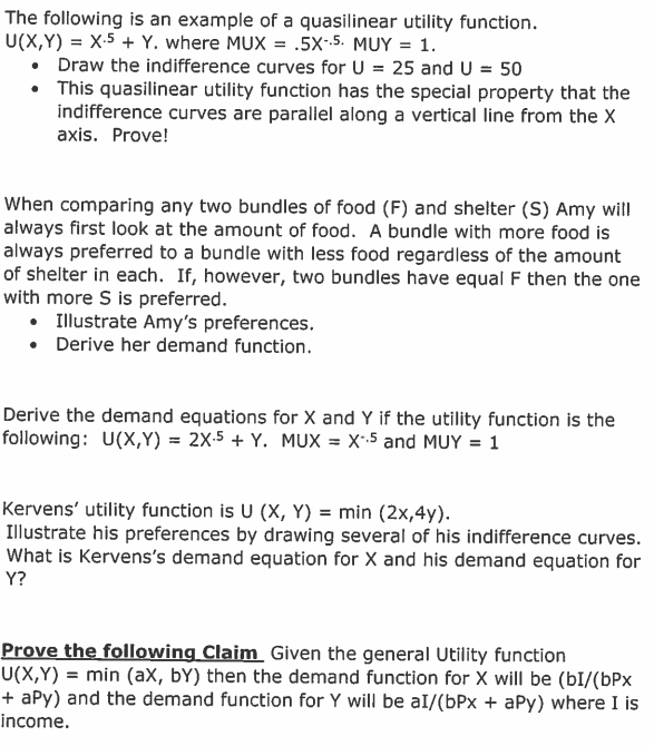 Solved The following is an example of a quasilinear utility | Chegg.com