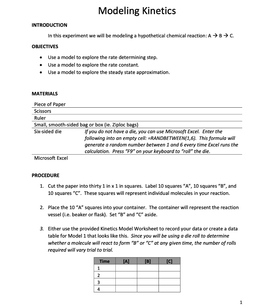 Modeling Kinetics INTRODUCTION In this experiment we | Chegg.com
