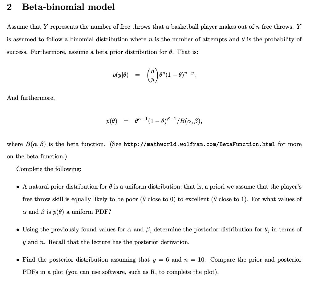 2 Beta-binomial model Assume that Y represents the | Chegg.com