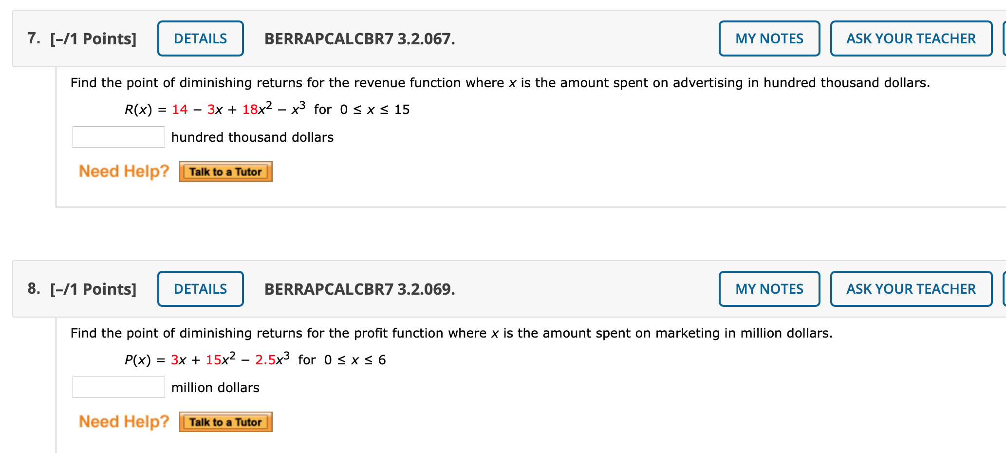 Solved 7. [-/1 Points] DETAILS BERRAPCALCBR7 3.2.067. MY | Chegg.com