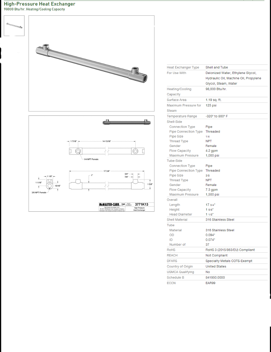 Solved find specs of heat exchanger model number 3771 ﻿k | Chegg.com