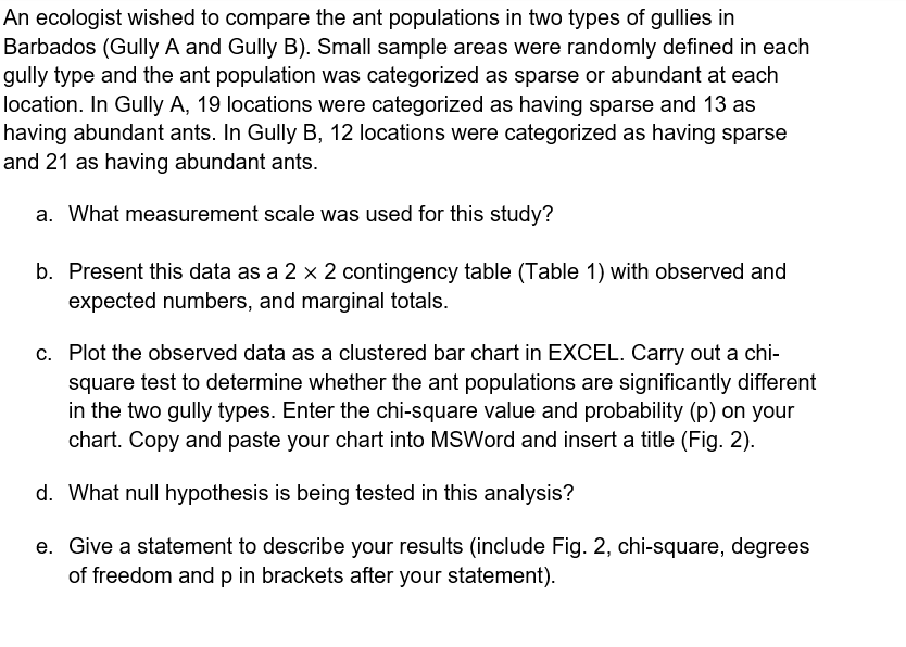 Solved An ecologist wished to compare the ant populations in | Chegg.com