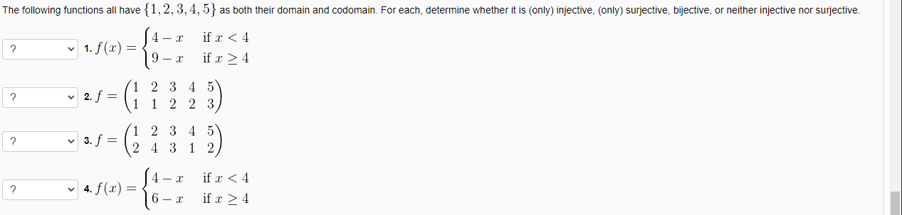 Solved The following functions all have {1,2,3,4,5} as both | Chegg.com