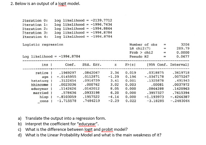 2. Below is an output of a logit model. Iteration 0: | Chegg.com