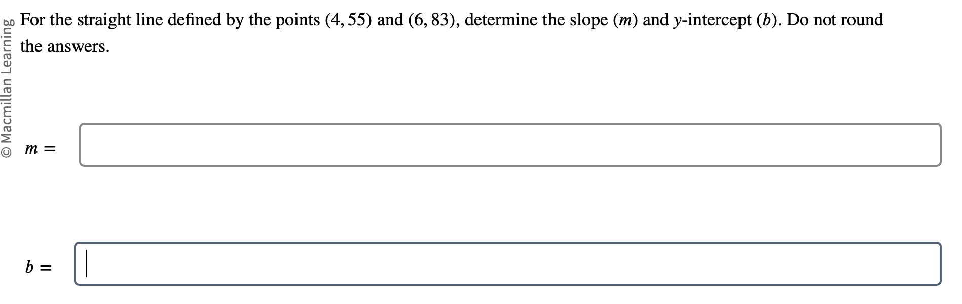 Solved For the straight line defined by the points (4,55) | Chegg.com