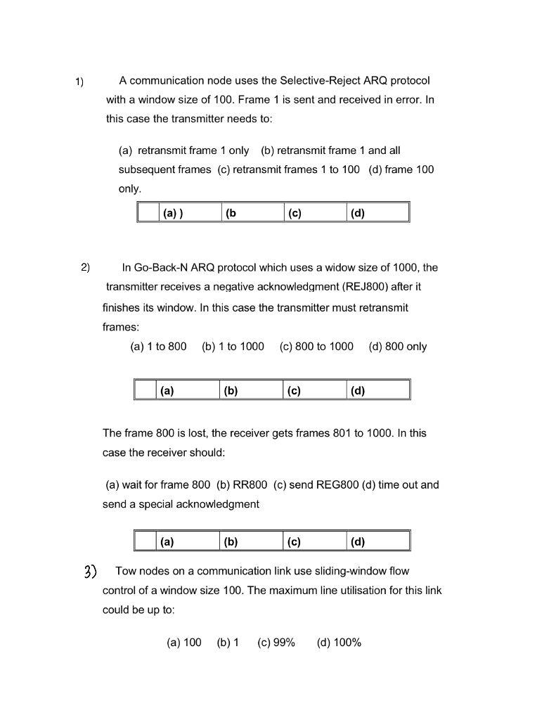 Solved 1) A communication node uses the Selective-Reject ARQ | Chegg.com