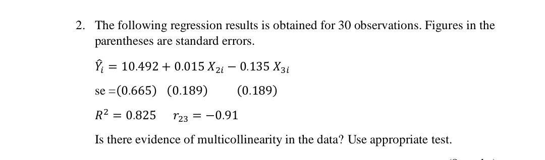 Solved The following regression results is obtained for 30 | Chegg.com