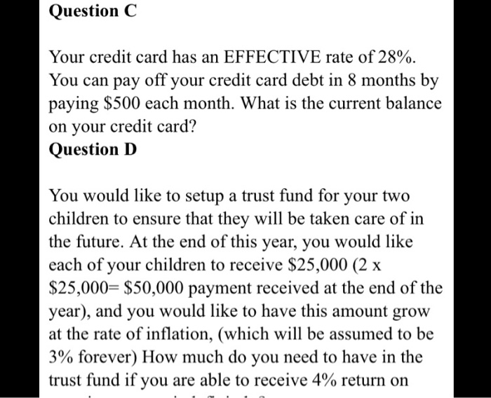Solved Question C Your credit card has an EFFECTIVE rate of | Chegg.com