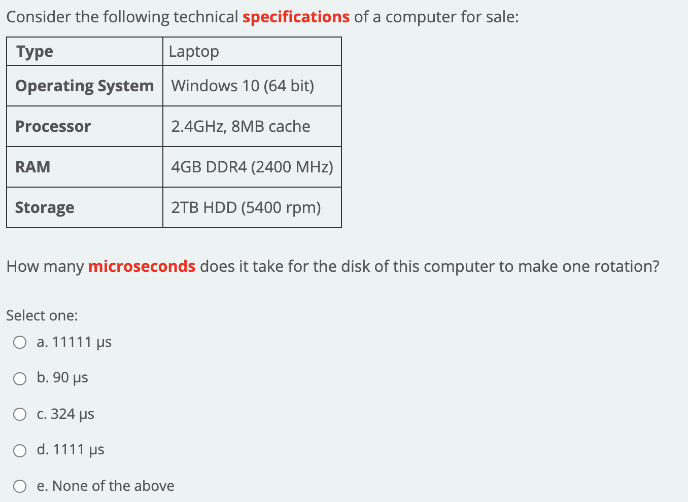 Solved Consider the following technical specifications of a | Chegg.com