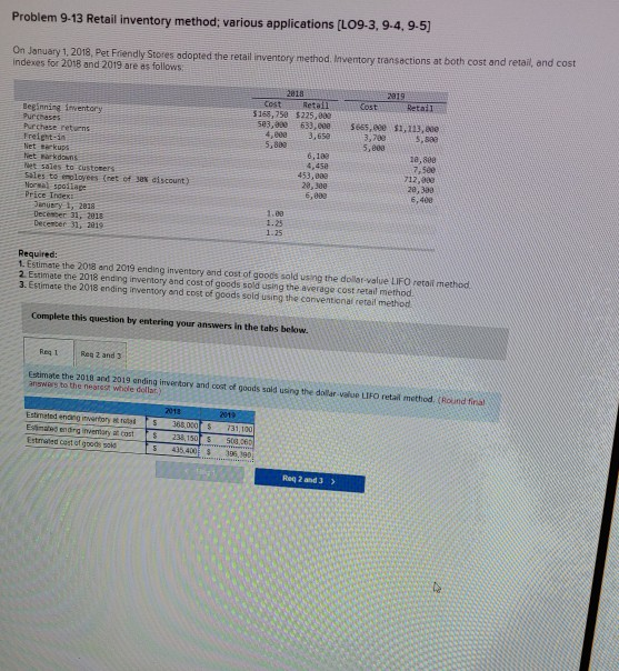 Solved Problem 9-13 Retail inventory method: various | Chegg.com