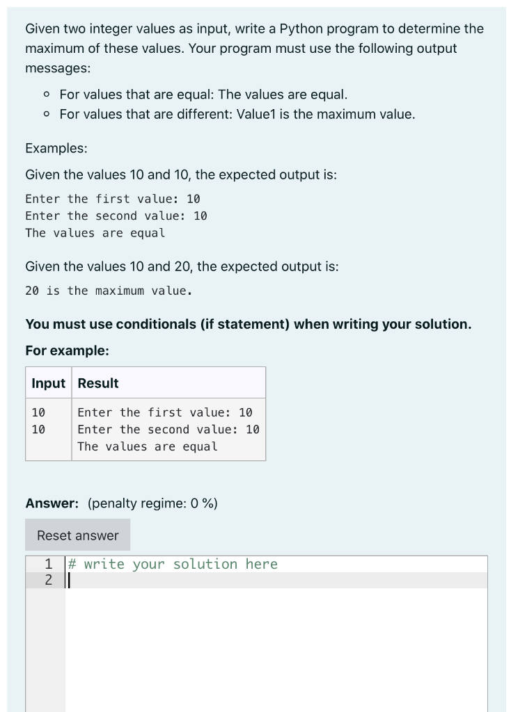 Solved Given Two Integer Values As Input Write A Python Chegg