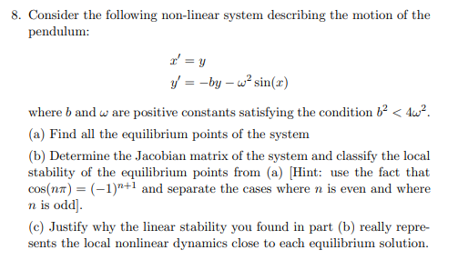 Solved 8. Consider the following non-linear system | Chegg.com