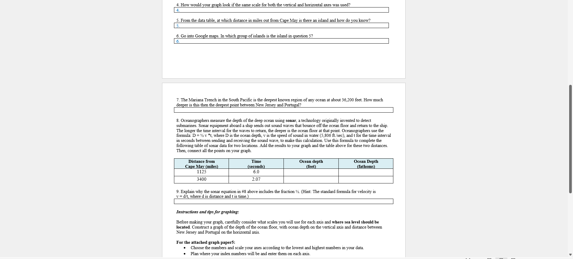 Solved Lab – Oceanography: Mapping the Ocean Floor If the | Chegg.com