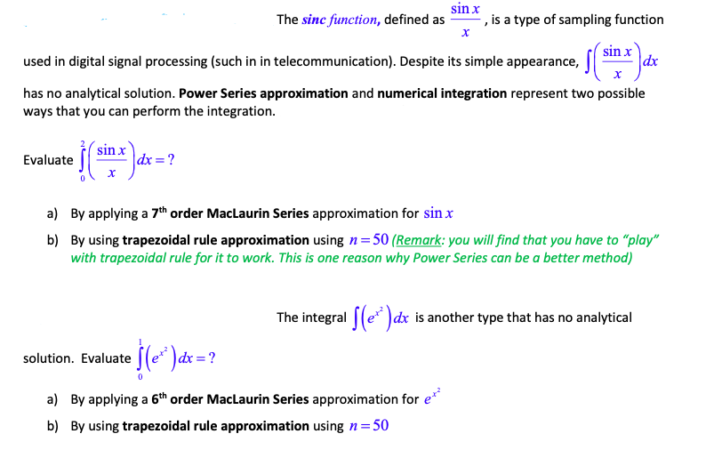 Solved sinx The sinc function, defined as , is a type of | Chegg.com