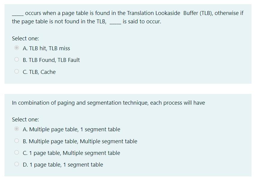 Solved occurs when a page table is found in the Translation | Chegg.com