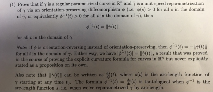 Solved (1) Prove that if γ is a regular parametrized curve | Chegg.com