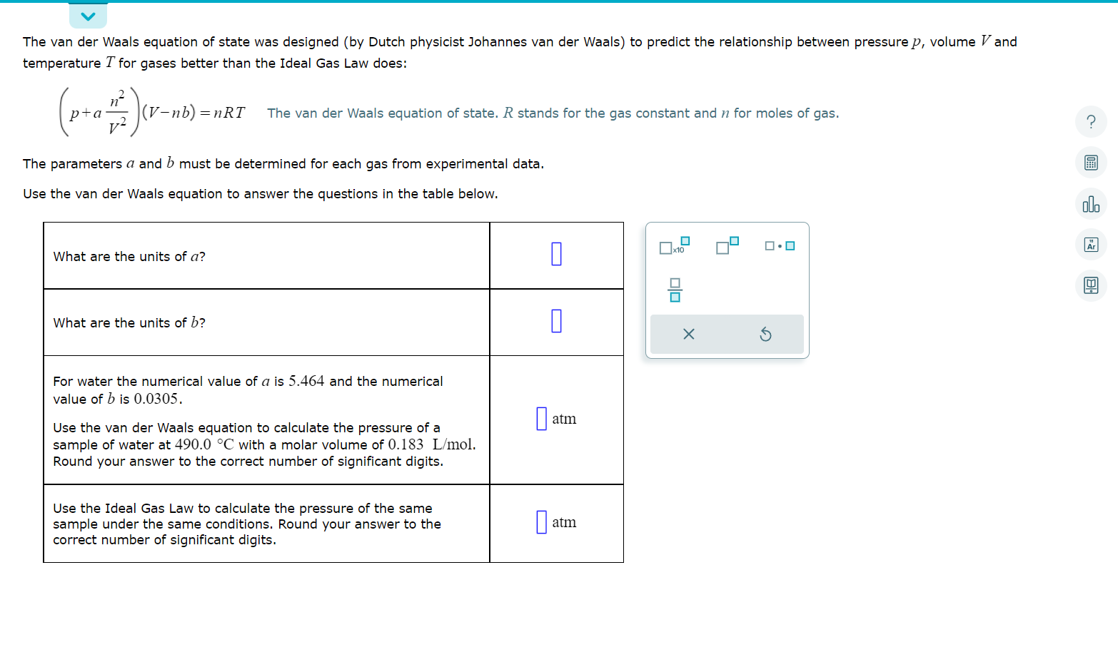 Solved The van der Waals equation of state was designed (by | Chegg.com Solved The van der Waals equation of state was designed (by | Chegg.com