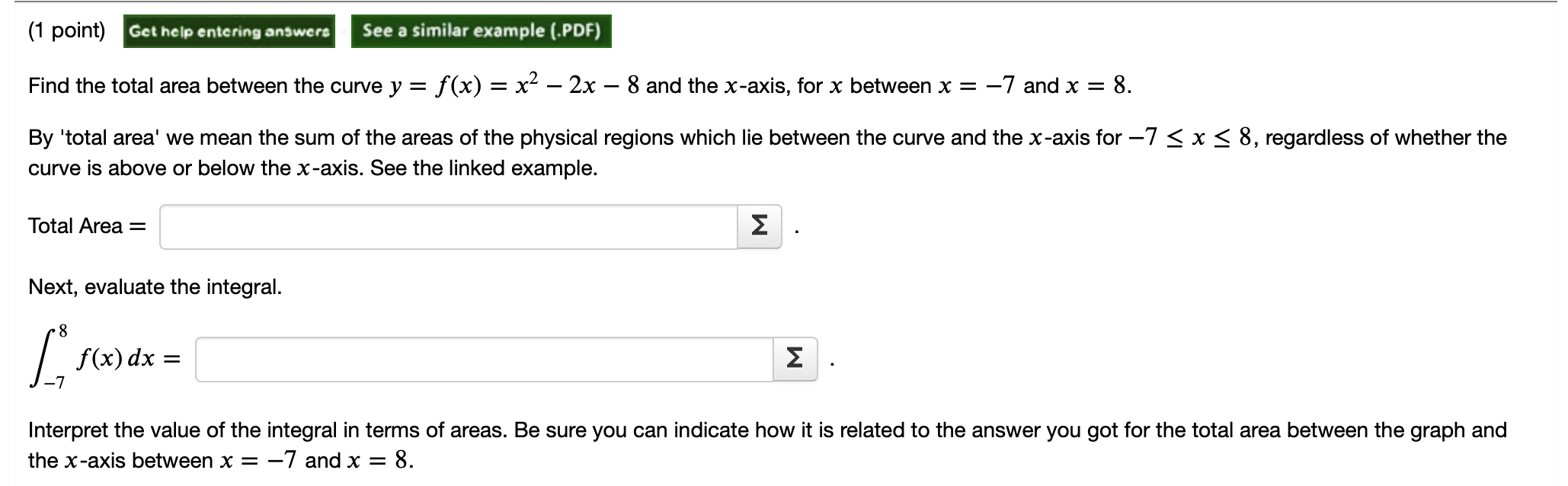 Solved Find the total area between the curve | Chegg.com