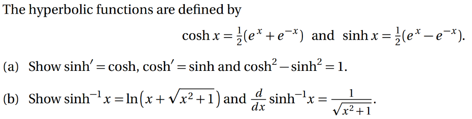 Solved The hyperbolic functions are defined | Chegg.com