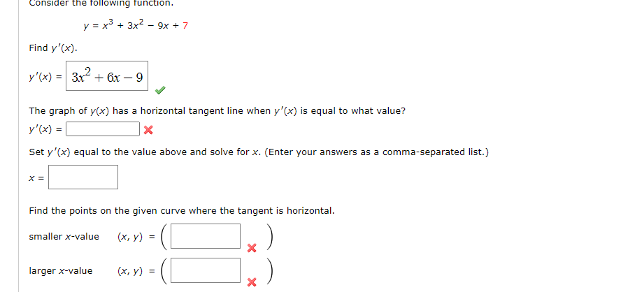 Solved Consider the following function. y=x3+3x2−9x+7 Find | Chegg.com