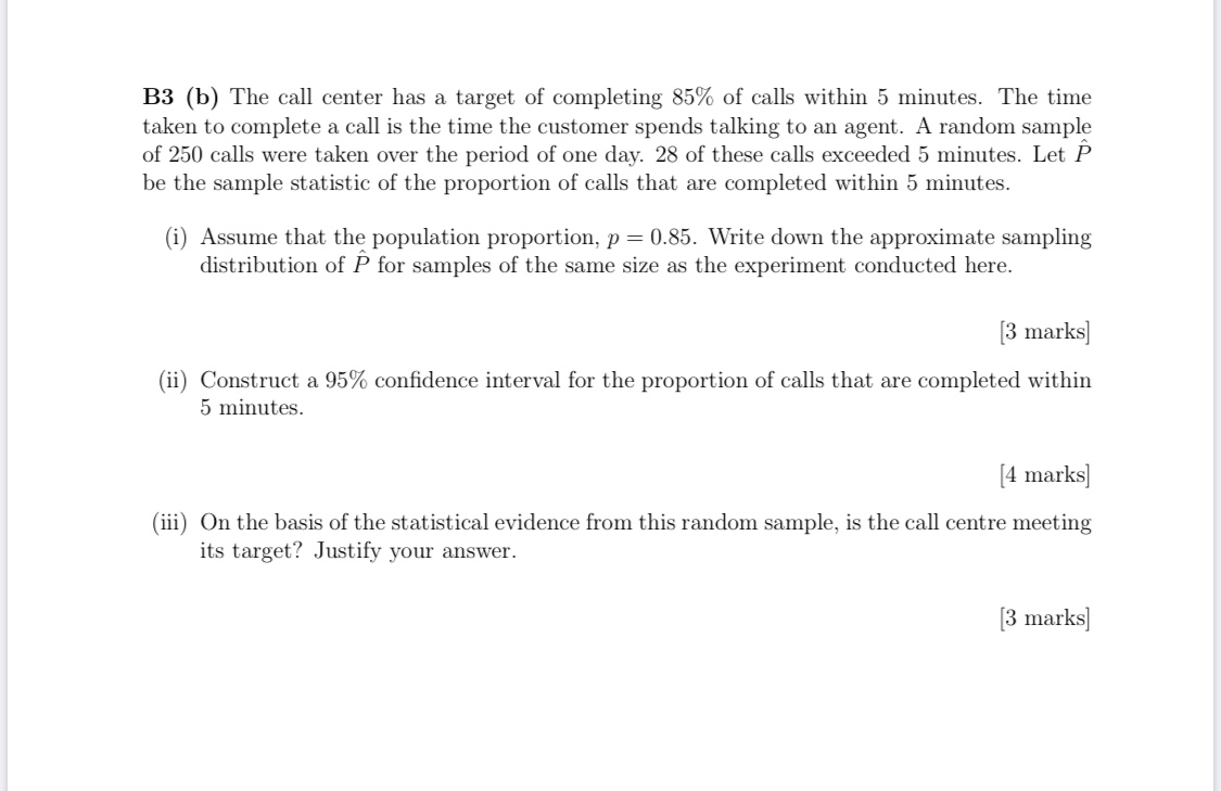 Solved B3 (b) The call center has a target of completing 85% | Chegg.com