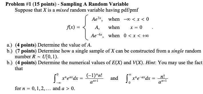 Solved Problem \#1 (15 points) - Sampling A Random Variable | Chegg.com