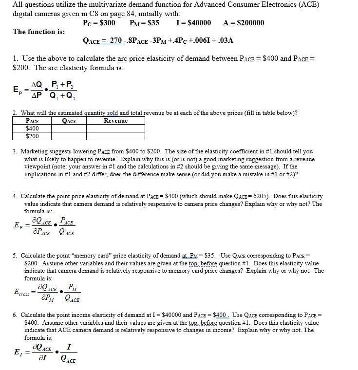 Solved All questions utilize the multivariate demand | Chegg.com