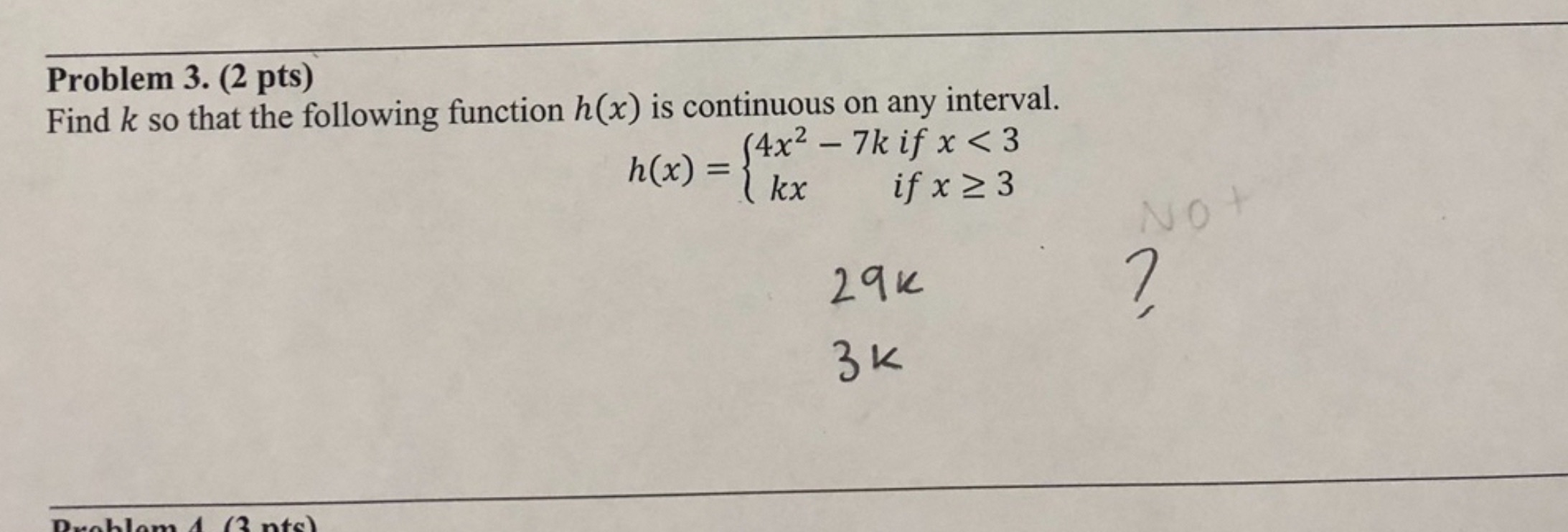 Solved Problem 3. (2 ﻿pts)Find k ﻿so that the following | Chegg.com