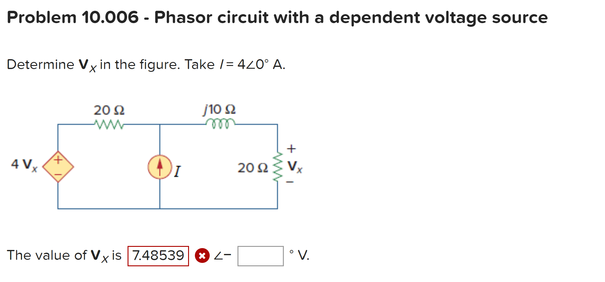 Solved Problem 10.006 - Phasor circuit with a dependent | Chegg.com