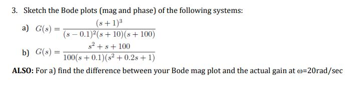 Solved 3. Sketch the Bode plots (mag and phase) of the | Chegg.com