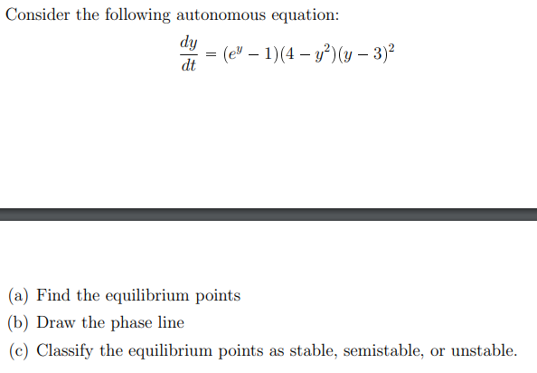 Solved Consider the following autonomous equation: dy (ev – | Chegg.com