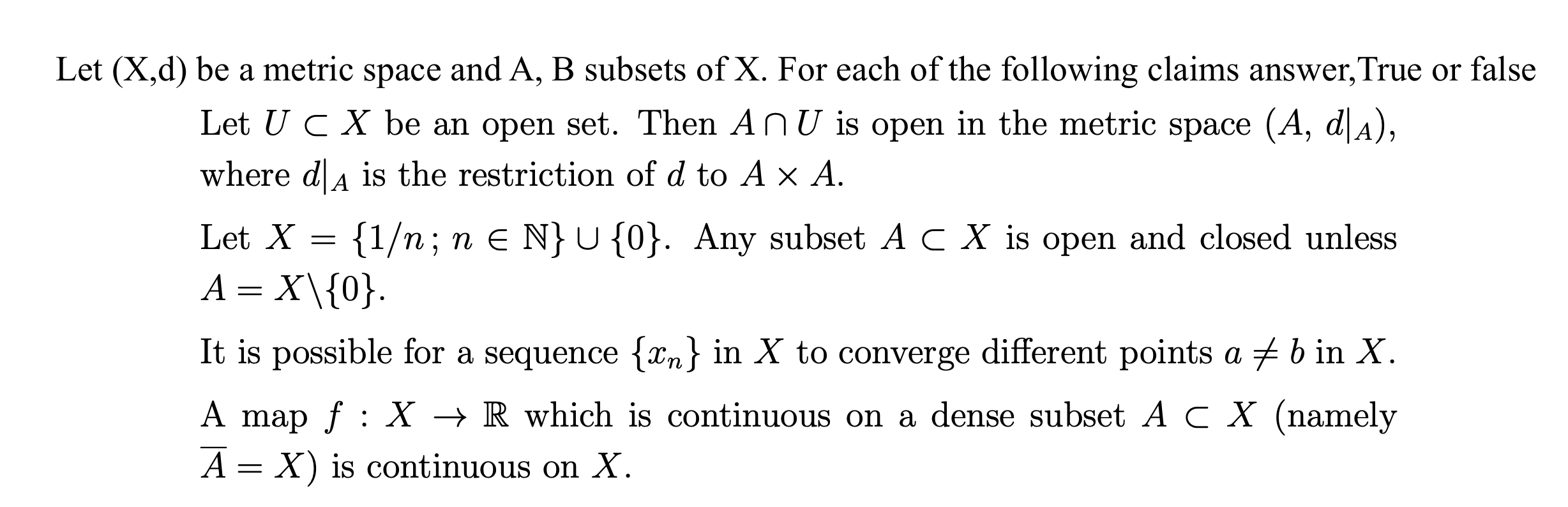 Solved Let X D Be A Metric Space And A B Subsets Of X