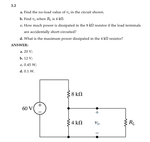Solved 3.2a. ﻿Find the no-load value of v0 ﻿in the circuit | Chegg.com