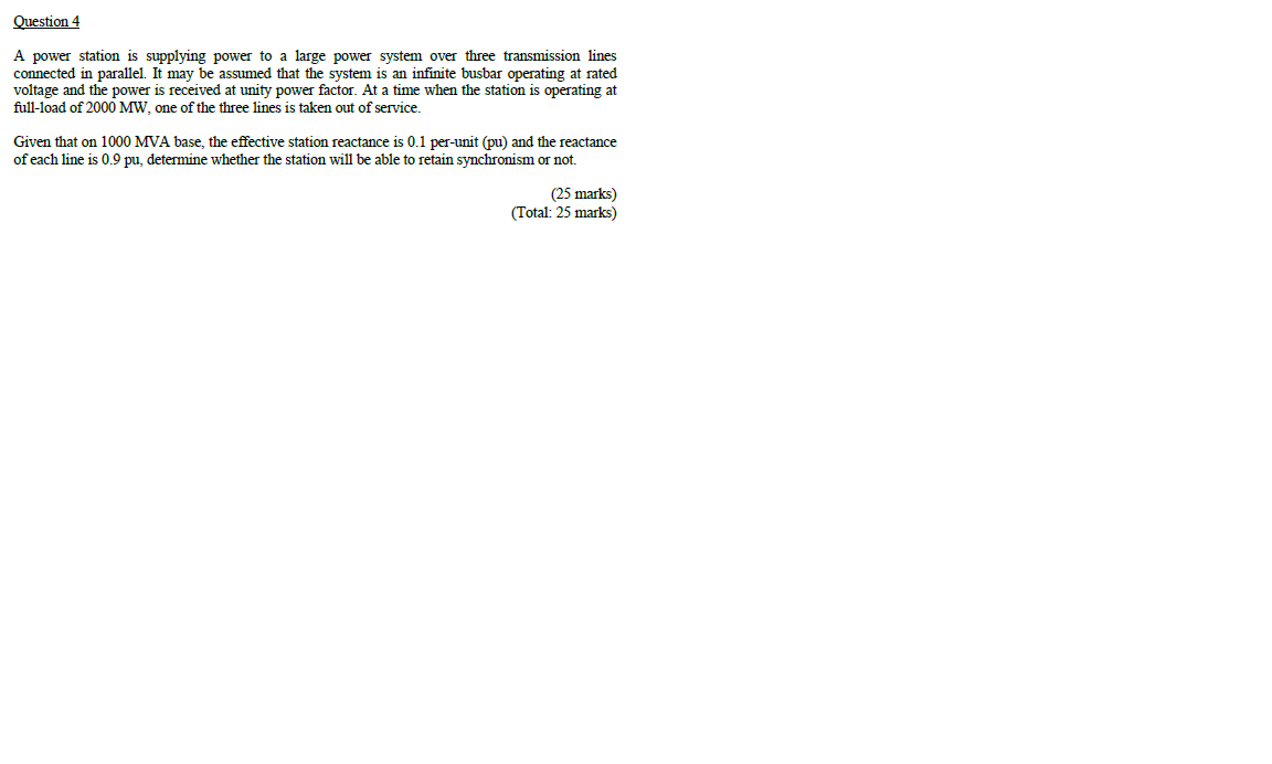 Solved Question 4A power station is supplying power to a | Chegg.com