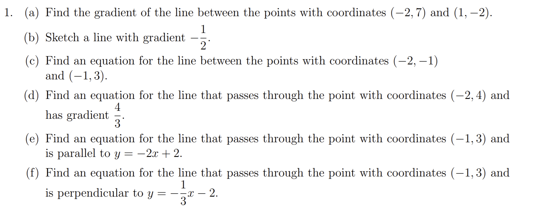 Solved 1. (a) Find the gradient of the line between the | Chegg.com