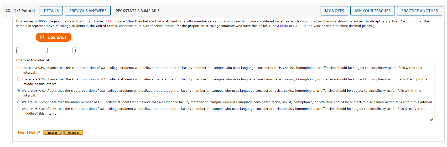Solved 22. [1/3 Points] DETAILS PREVIOUS ANSWERS PECKSTAT2 | Chegg.com