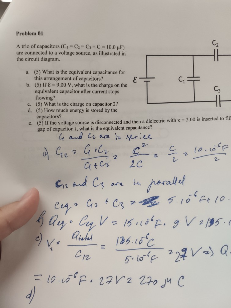 Solved Problem 01 A trio of capacitors (C1=C2=C3=C = 10.0 | Chegg.com
