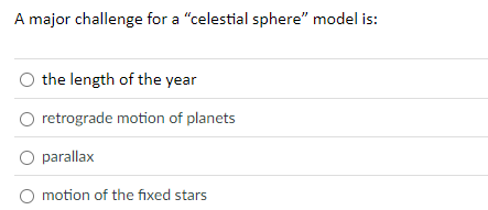Solved A major challenge for a "celestial sphere" model | Chegg.com
