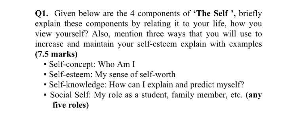 Solved Q1. Given below are the 4 components of 'The Self', | Chegg.com
