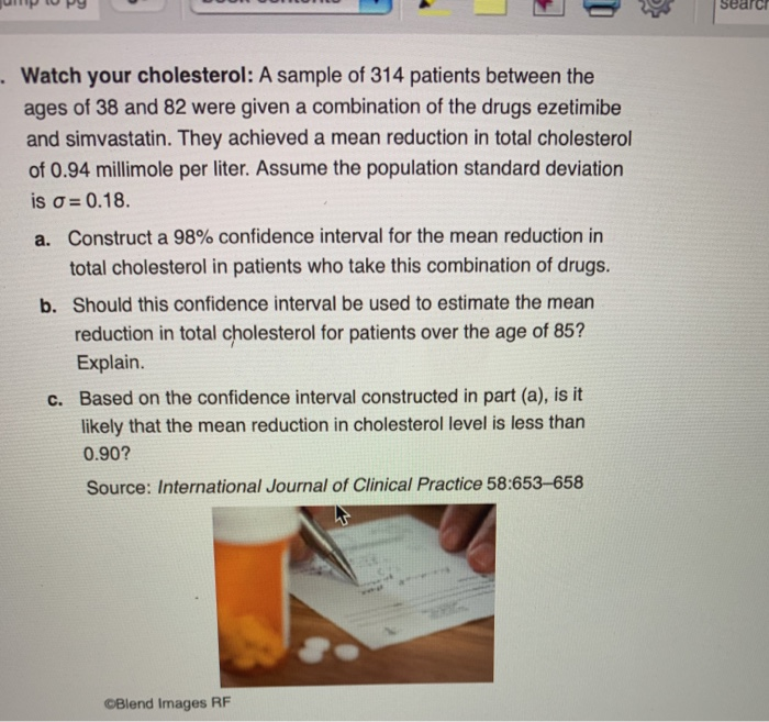 Solved up to P9 Search Watch your cholesterol: A sample of | Chegg.com