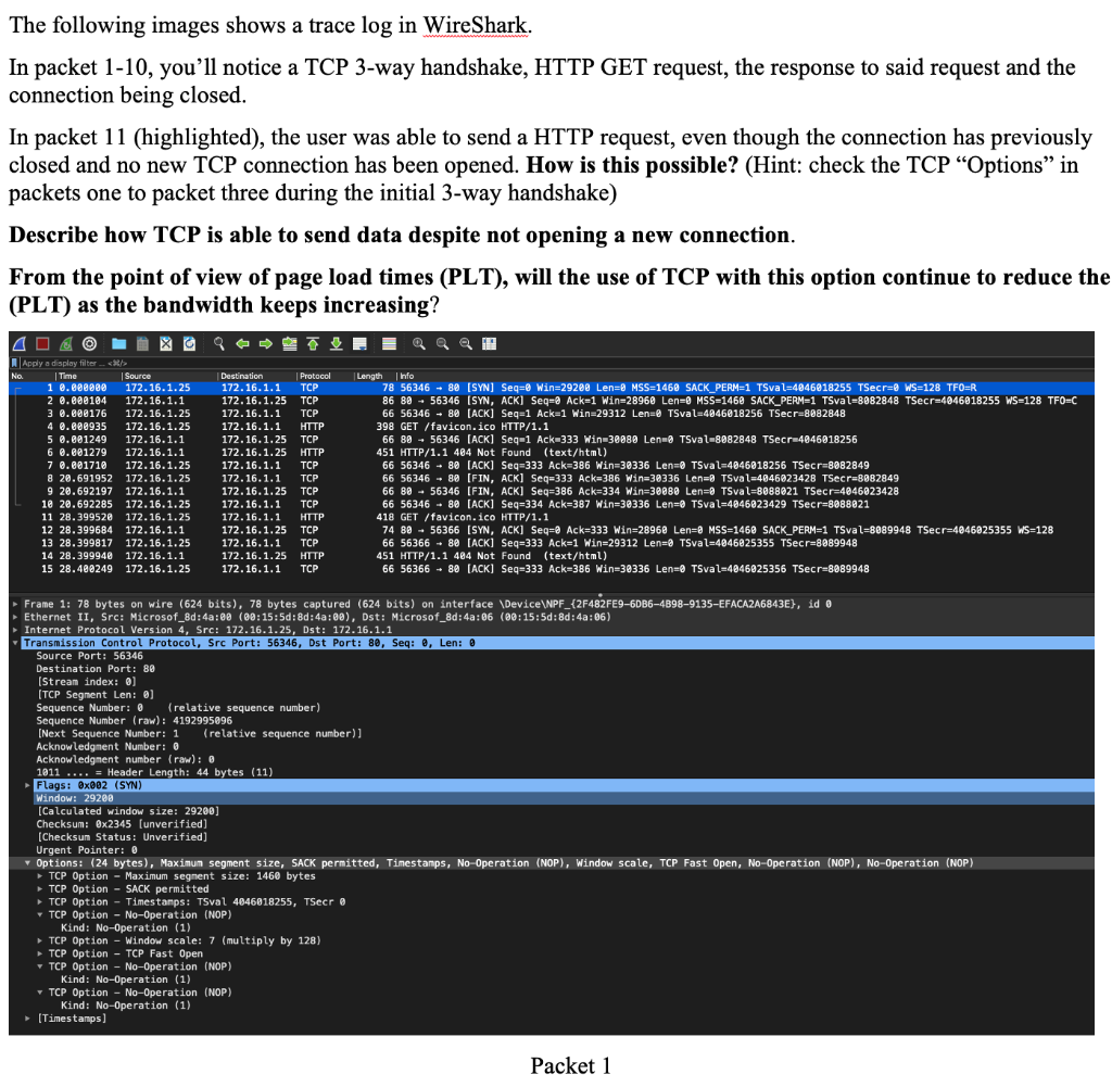 The following images shows a trace log in WireShark. | Chegg.com