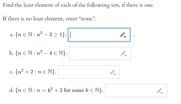 Solved Find the least element of each of the following sets, | Chegg.com