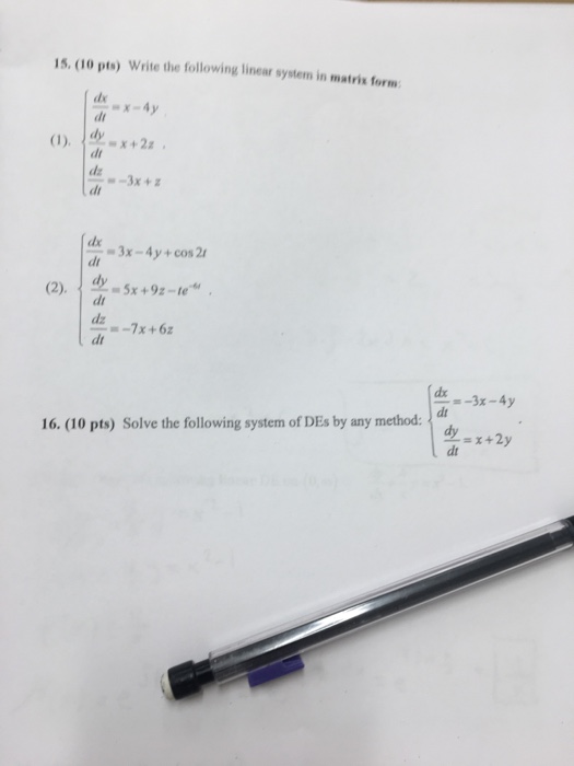 Solved Write the following linear system in matrix form: | Chegg.com