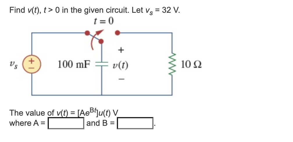 Solved Find v(t), t> 0 in the given circuit. Let vs = 32 V. | Chegg.com