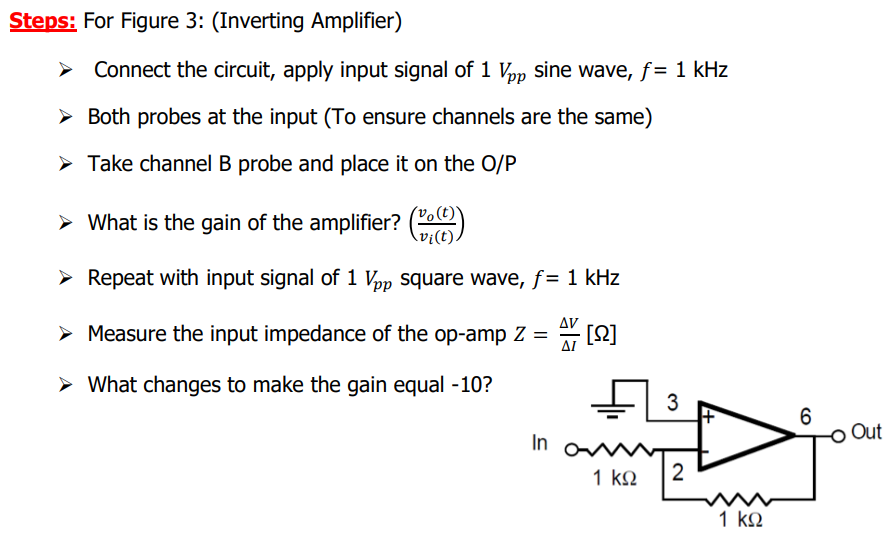 Solved Steps: For Figure 3: (Inverting Amplifier) Connect | Chegg.com