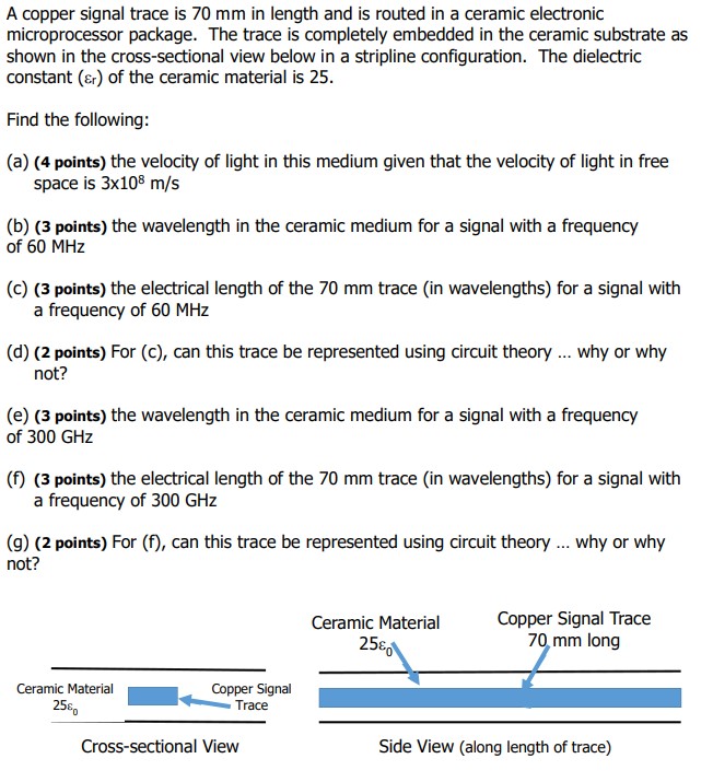 Solved A copper signal trace is 70 ﻿mm in length and is | Chegg.com