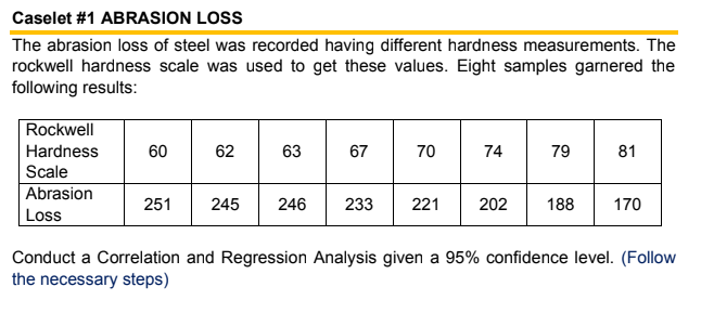 Solved Caselet #1 ABRASION LOSS The abrasion loss of steel | Chegg.com