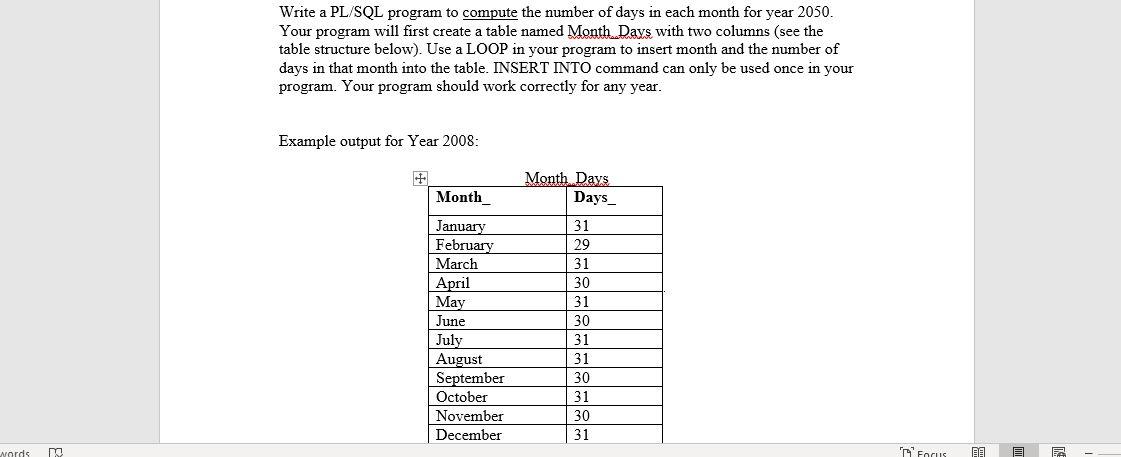 Solved Write a PL/SQL program to compute the number of days | Chegg.com